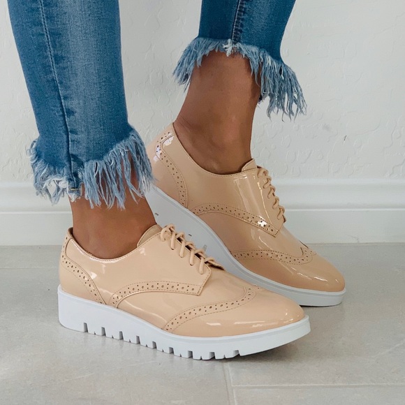 Boutique | Shoes | Blush Patent Wingtip Boyfriend Platform Oxfords ...